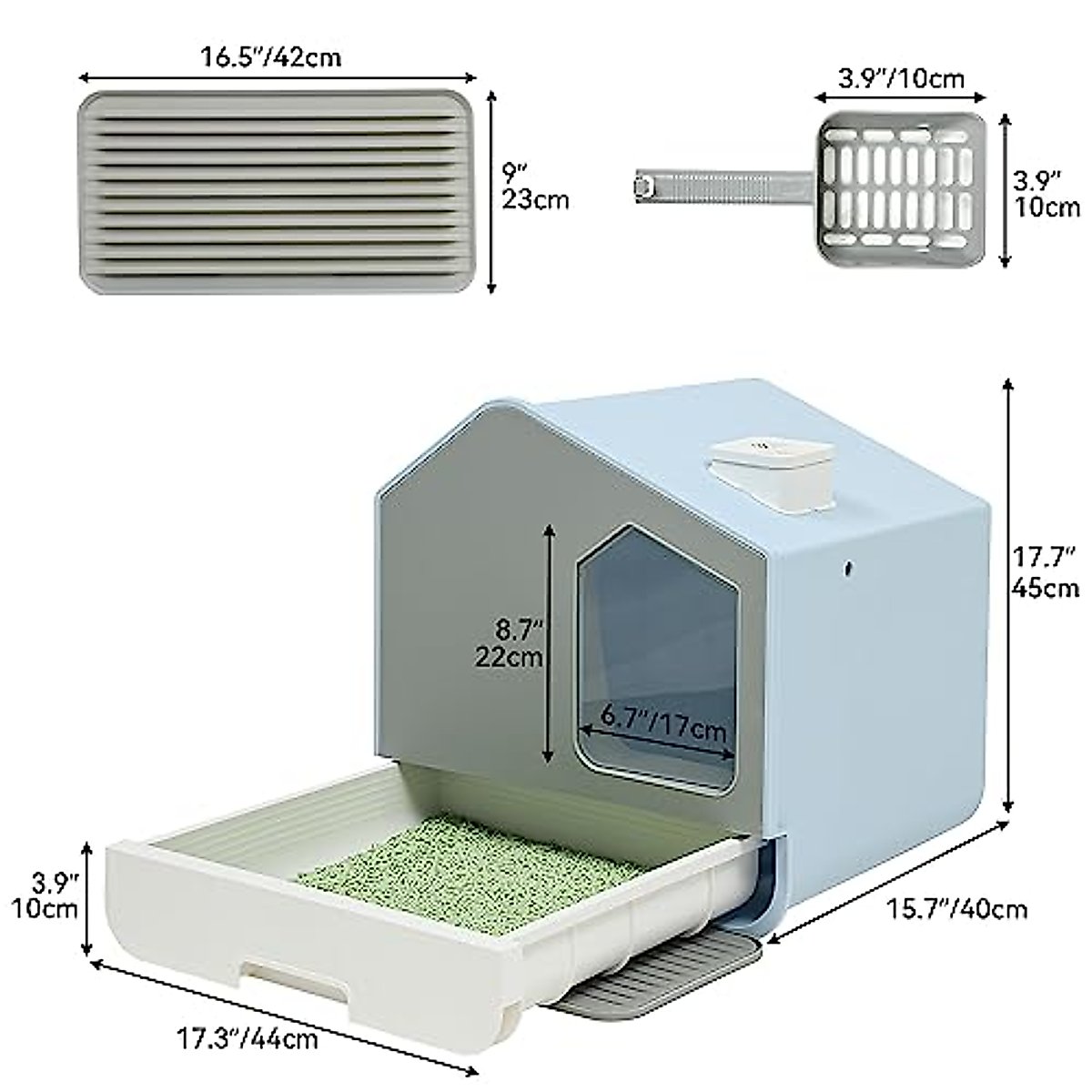 YITAHOME Extra Large Enclosed Cat Litter Box with Mat and Litter Scoop, Odorless Anti-Splashing XL Covered Hooded Cat Box, No Installation Needed