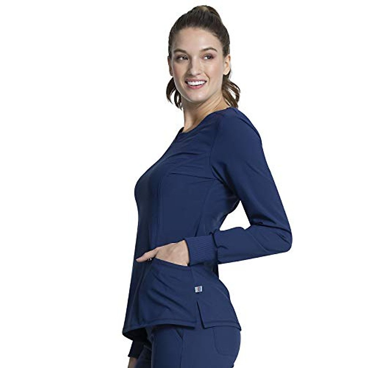 Infinity Long Sleeve Scrubs for Women, 4-Way Stretch Performance Fabric CK781A, L, Navy