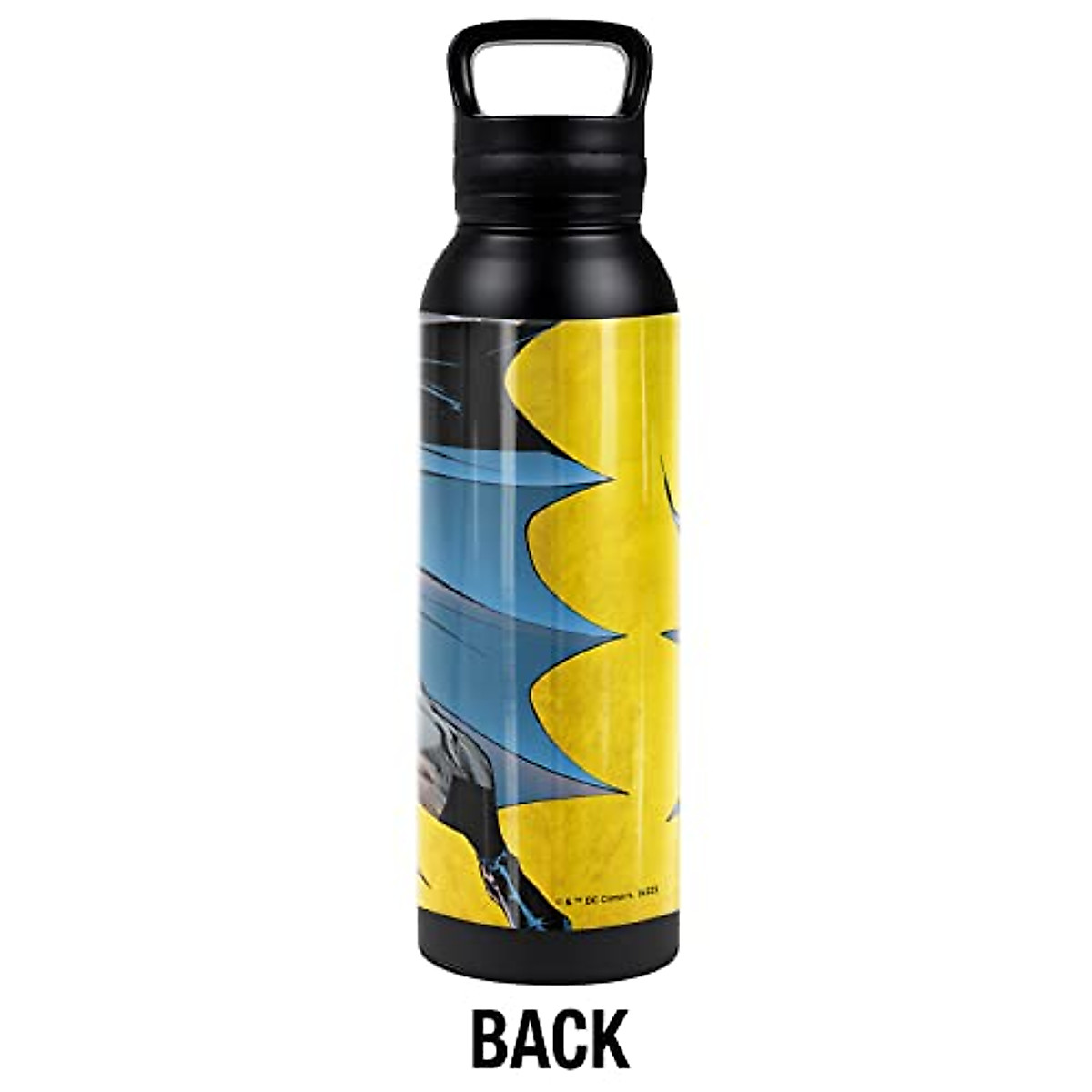 Batman OFFICIAL Classic Logo 24 oz Insulated Canteen Water Bottle, Leak Resistant, Vacuum Insulated Stainless Steel with Loop Cap, Black