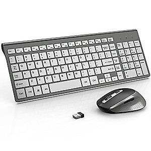 Wireless Keyboard and Mouse, J JOYACCESS Slim and Ergonomic Wireless Keyboard and Mouse Combo,Portable and Comfortable Typing for Laptop/Computer/Desktop/PC-Grey/Silver