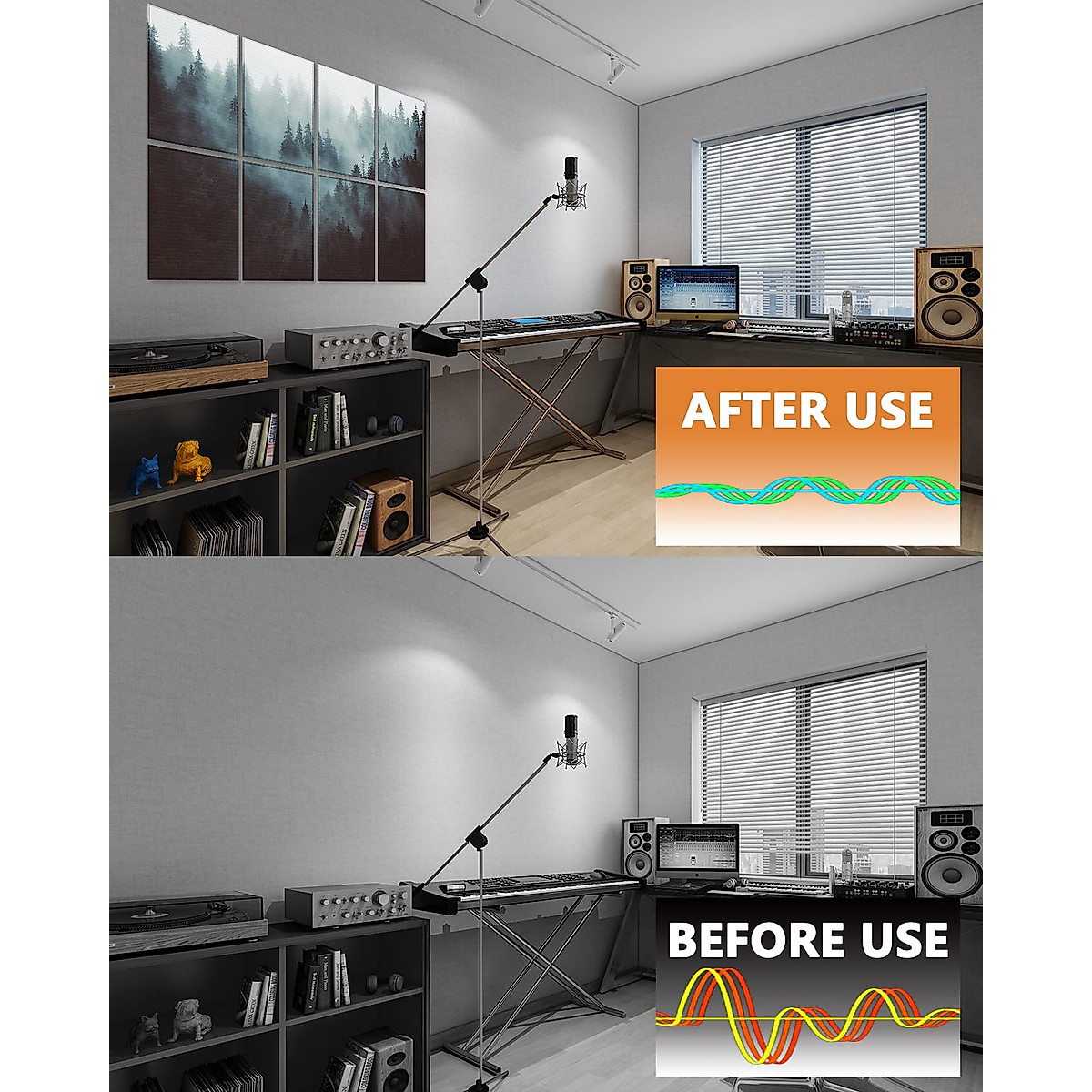 BUBOS 8 Pack Art Acoustic Panels Soundproof Wall Panels,48X32Inches Sound Absorbing Panels,Decorative Acoustical Wall Panels, Acoustic Treatment for Recording Studio,Adhesive Included,Fog Forest