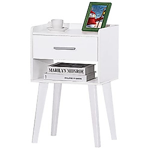 Lerliuo White Nightstand, Modern Bedside Table with Drawer, Wood End Table for Small Space, Side Table with Storage, Night Stand for Bedroom/Living Room/Dorm 26.38''H