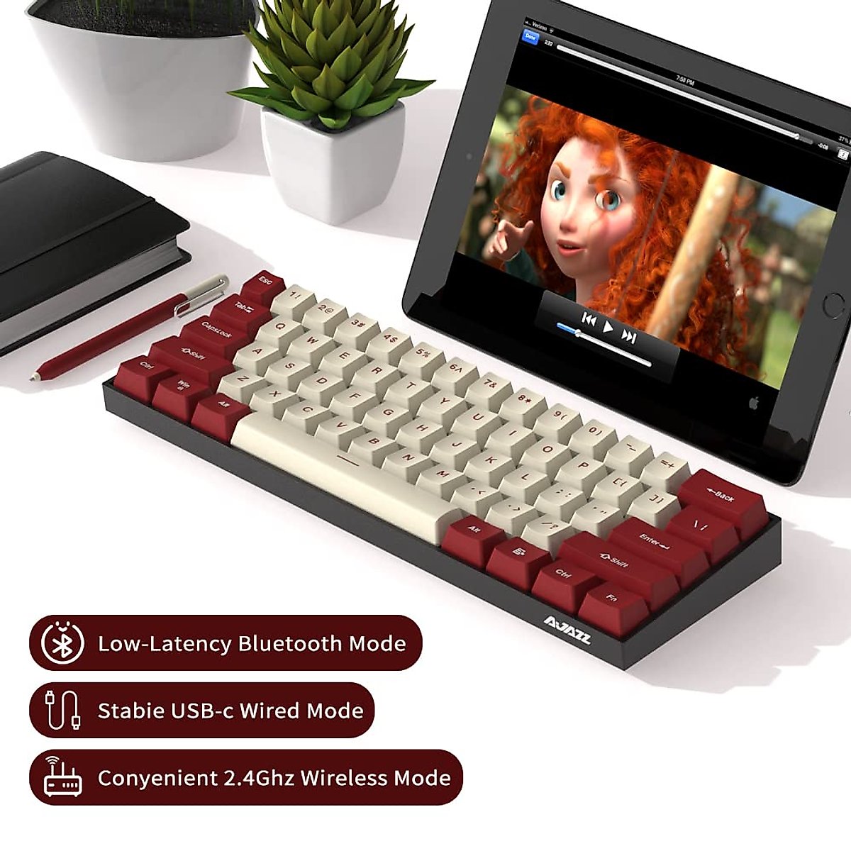 NACODEX K610T 2.4Ghz Wireless/Bluetooth/Wired 60% Mechanical Keyboard, 1000mAh Ultra Compact White Backlit Gaming Keyboard Wired Programmable for Win/Mac/PC Gamer