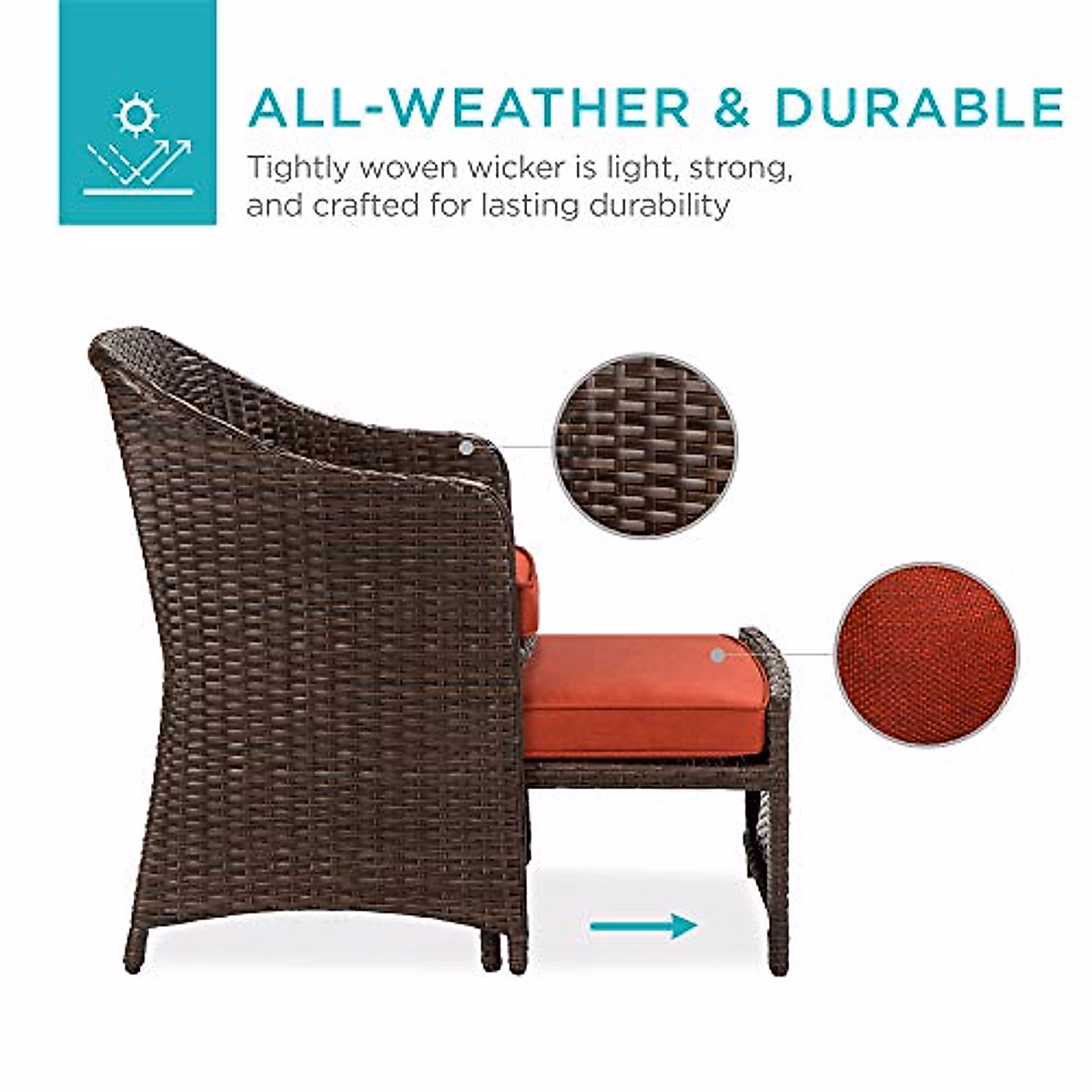 Best Choice Products 5-Piece Outdoor Patio Furniture Set, No Assembly Required Wicker Conversation Bistro & Storage Table for Backyard, Porch, Balcony w/Space-Saving Design - Brown/Red