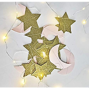 Moon and Stars Garland 2PCS Glitter Gold Twinkle Stars Pink Crescent Paper Garlands Hanging Decorations Girl Birthday Party Decorations Girl Baby Shower Decorations Pink Gold Nursery Room Decorations