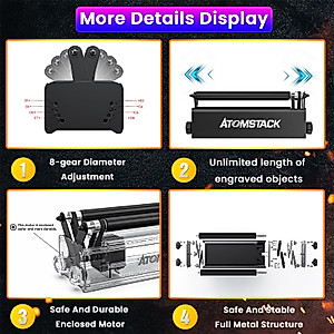 ATOMSTACK R3 Pro Laser Rotary Roller, Engraving Auxiliary Module for Laser Engraver, 360° Y-axis Rotating Roller for Carving of Goblet/Cylindrical/Round/Oversized Objects (R3 Pro Rotary Roller)