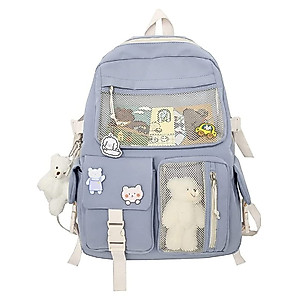 Thanps Kawaii Backpack with Cute Pin and Accessories Cute Kawaii Backpack for School Bag Kawaii Girl Backpack (Blue)