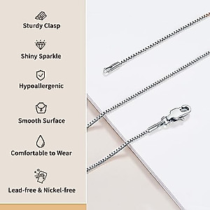 Momlovu 925 Sterling Silver Chain Necklace for Women, 1MM Box Chain Necklaces Silver Chain for Women, Thin & Sturdy Women's Chain Necklaces, 18 Inch