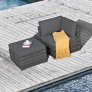 Patiorama 2-Piece Patio Furniture Sofa Set, Outdoor Sectional Sofa, All-Weather Grey PE Wicker Rattan Conversation Set, Outdoor Loveseat, Patio Seating for Balcony Garden Pool (Dark Grey Cushion)