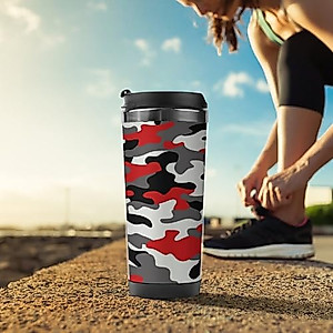 OXJOIIS Modern Insulated Tumbler Coffee Mug with Flip Stainless Steel Water Bottle Iced Coffee Travel Mug Cup (Military Red Camo Army Camouflage)