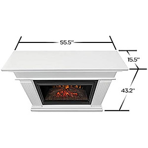 BOWERY HILL Contemporary 55.5" Wooden Surround Heater Electric Solid Wood Fireplace with Remote Control, Adjustable Led Flame, 1500W in White