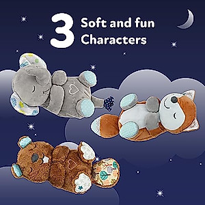 Nuby Lifelike Animated Sleeping Fox with 8 Soothing Lullabies & 4 Calming White Noises, 30 Min Non-Stop