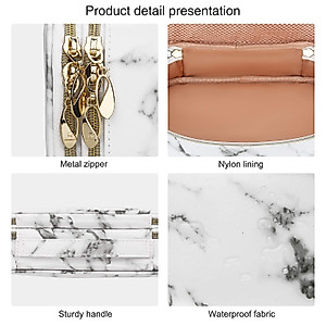 Relavel Makeup Case 2-Layer Cosmetic Brush Bag Marble Storage Travel Bag for Professional Makeup Brushes Storage Box (Marble White Pattern)