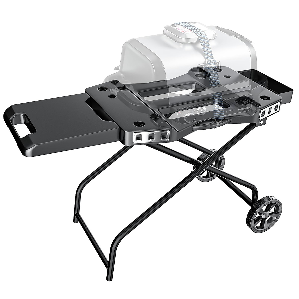 GRISUN Portable Grill Cart for Ninja Woodfire Grill OG700 Series, Folding Outdoor Grill Stand for Ninja OG701, Pit Boss 10697/10724, 22" Blackstone,Traeger Ranger Griddle with Table Shelf and Basket
