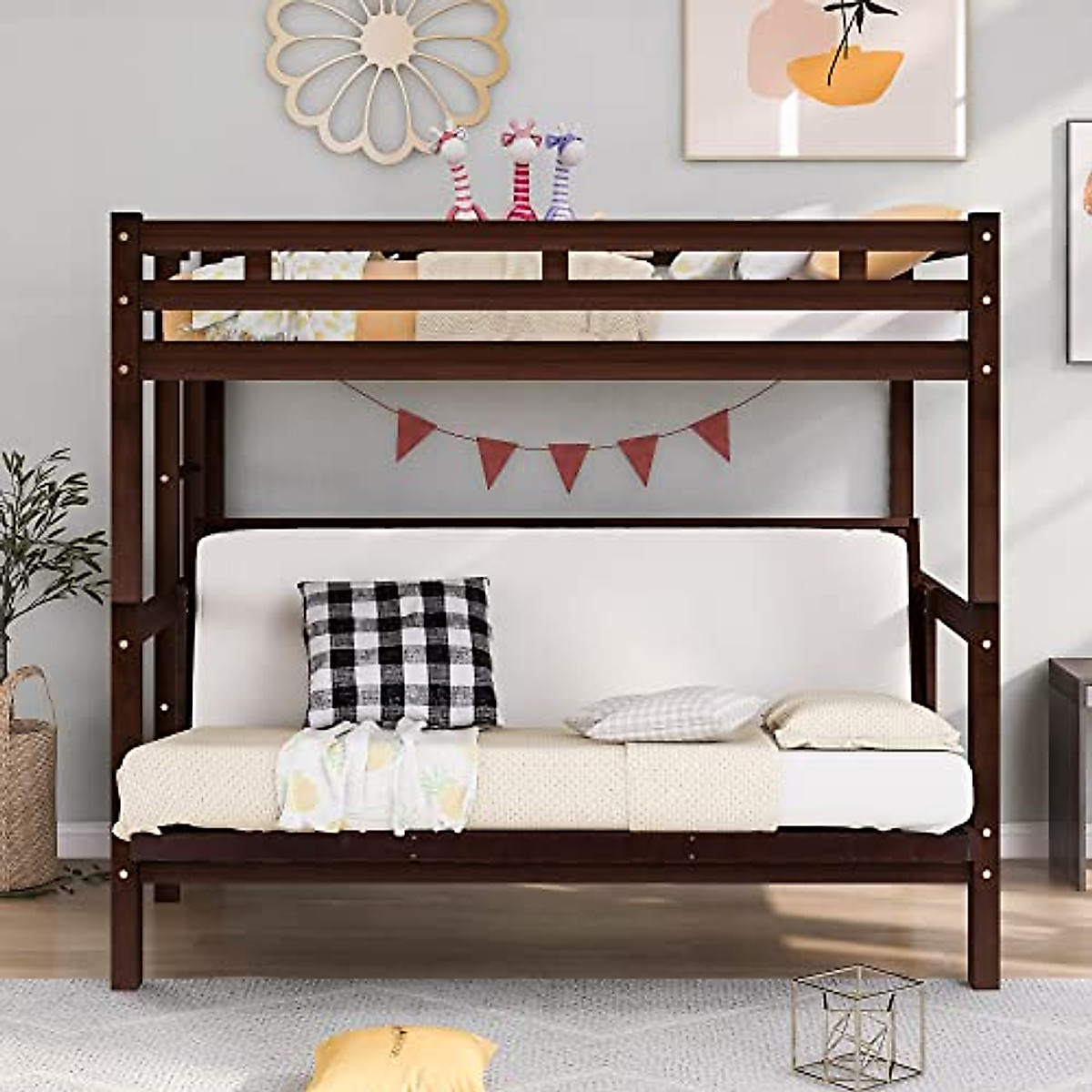 TARTOP Twin Over Full Bunk Bed with Vertical Ladder and Full-Length Guardrail for Kids Teen Girls Boys Adults Bedroom Furniture,Down Bed Can Be Converted into Daybed,Easy to Assembly,Espresso