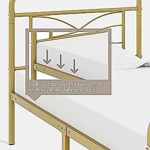 Topeakmart Twin Bed Frames Metal Bed with Vintage Style/Criss-Cross Design Headboard/Mattress Foundation/No Box Spring Needed/Under Bed Storage/Strong Slat Support Antique Gold Twin Bed