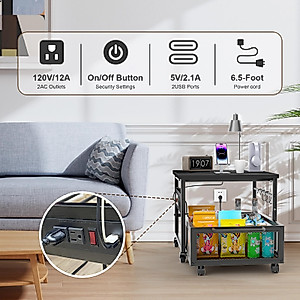 Mini Fridge Stand with Storage and Wheels, Heavy Duty Mini Fridge Table with Power Outlets for 220LBS Refrigerator, Rolling Fridge Cart with Large Capacity Drawer for Dorm,Office,Bedroom (Black)