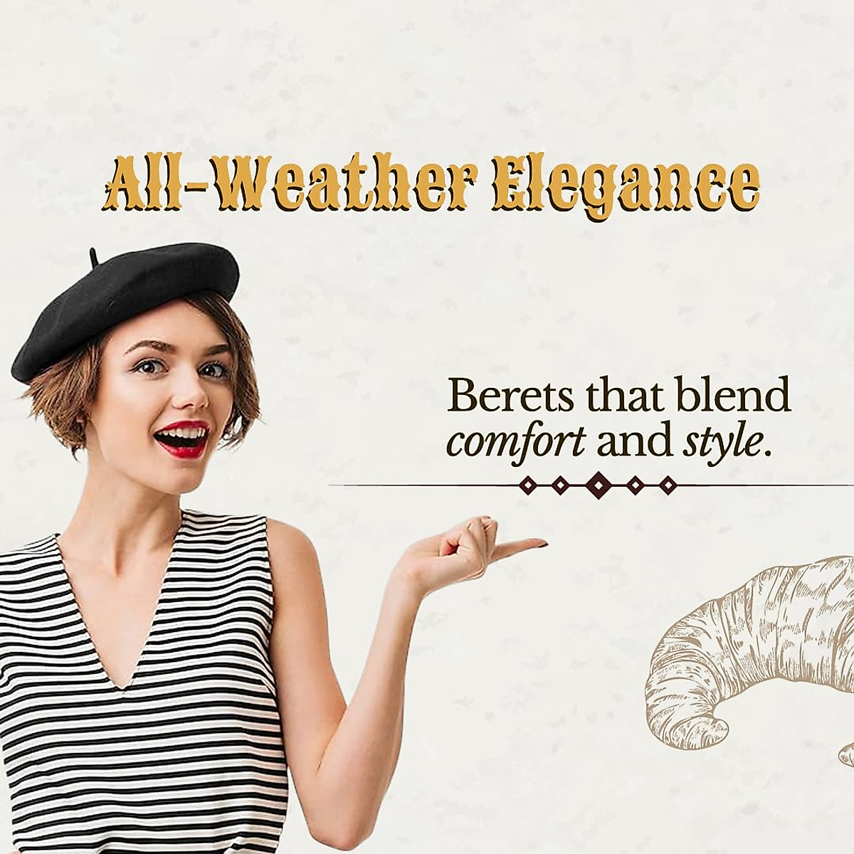 Kangaroo Black Hat- Women's Wool Beret, Parisian Hat, Lightweight Stylish Beret, Classic French Fashion Accessory