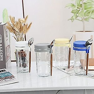 RWUDV Overnight Oats Jars with Spoon and Lid Set of 2, Airtight Oatmeal Container with Measurement Marks Mason Jars with Lid for Cereal on the Go Container for Milk Fruit Vegetable Salad Yogurt