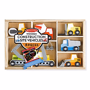 Melissa & Doug Construction Site Vehicles: Wooden Vehicle Bundle with 1 Theme Compatible M&D Scratch Fun Mini-Pad (03180)