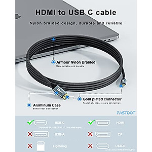 Fastdot USB C to HDMI Cable 6ft/1.8M (4K@30Hz), Thunderbolt 3 Compatible USB Type C HDMI Cable Compatible for MacBook Pro MacBook Air iPad Pro iMac ChromeBook Pixel