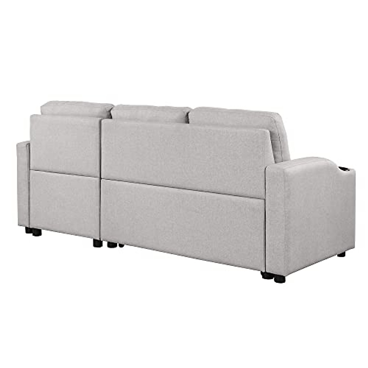 Verfur L Shaped Sectional Sofa with Pull Out Bed, Modern Button Tufted Convertible Sleeper Couch, Linen Fabric Upholstered 3 Seater Corner Sofa&Couch with Reversible Storage Chaise and Cup Holder