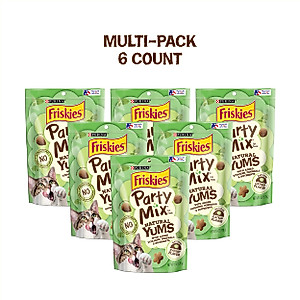 Purina Friskies Made in USA Facilities, Natural Cat Treats, Party Mix Natural Yums Catnip Flavor - (Pack of 6) 6 oz. Pouches