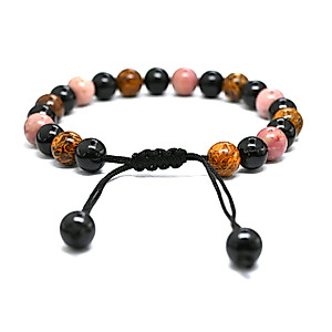 Taurus Zodiac Crystal Bracelet - Rhodonite Mariyam Jasper Black Tourmaline Birthstone Bracelets Women Men Healing Calming Anxiety Stress Relief Gifts (Adjustable)