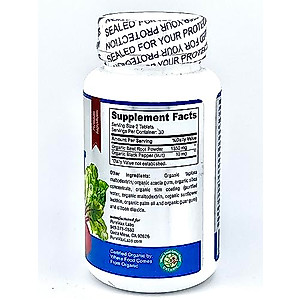 YUMMYVITE Organic Beet Root Powder Tablets - 1350mg with Black Pepper for Faster Absorption - Boosts Nitric Oxide for Energy and Stamina - 60 Tablets