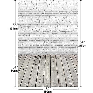 Allenjoy Fabric 5x7FT White Brick Wall with Wooden Floor Photography Backdrops Photo Background for Newborn Baby Photoshoot Photographer Props