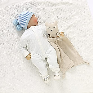 Baby Security Blanket Organic Cotton Muslin Soft Lovey Blankets Breathable Lovie for Babies Boy Girls Bear Camel