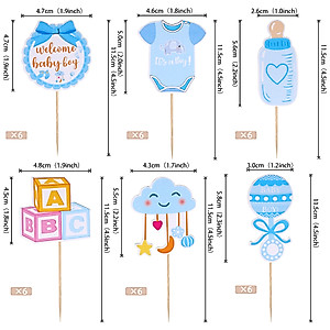 36 PCS Oh Baby Cupcake Toppers Double Sided Pacifier Cloud Moon Star Welcome Baby Boy Cupcake Picks Baby Shower It's a Boy Cake Decorations for Baby Shower Kids Boys Birthday Party Supplies Blue