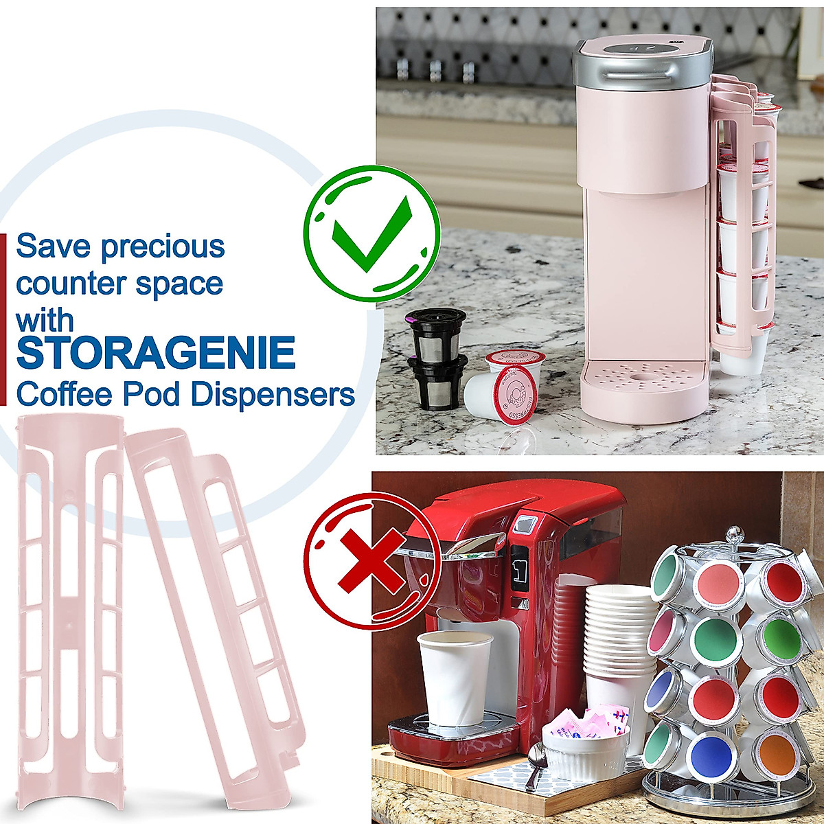 STORAGENIE Coffee Pod Holder for Keurig K-cup, Side Mount K Cup Storage, Perfect for Small Counters(Pink)