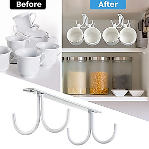 9 Pcs Mug Rack Under Cabinet Shelf 36 Hook Coffee Cup Holder Rustic Coffee Mug Holder Hanging Mug Organizer for Cabinet Drying Mug Hooks Under Cabinet Mug Hanger Utensil Display for Kitchen (White)