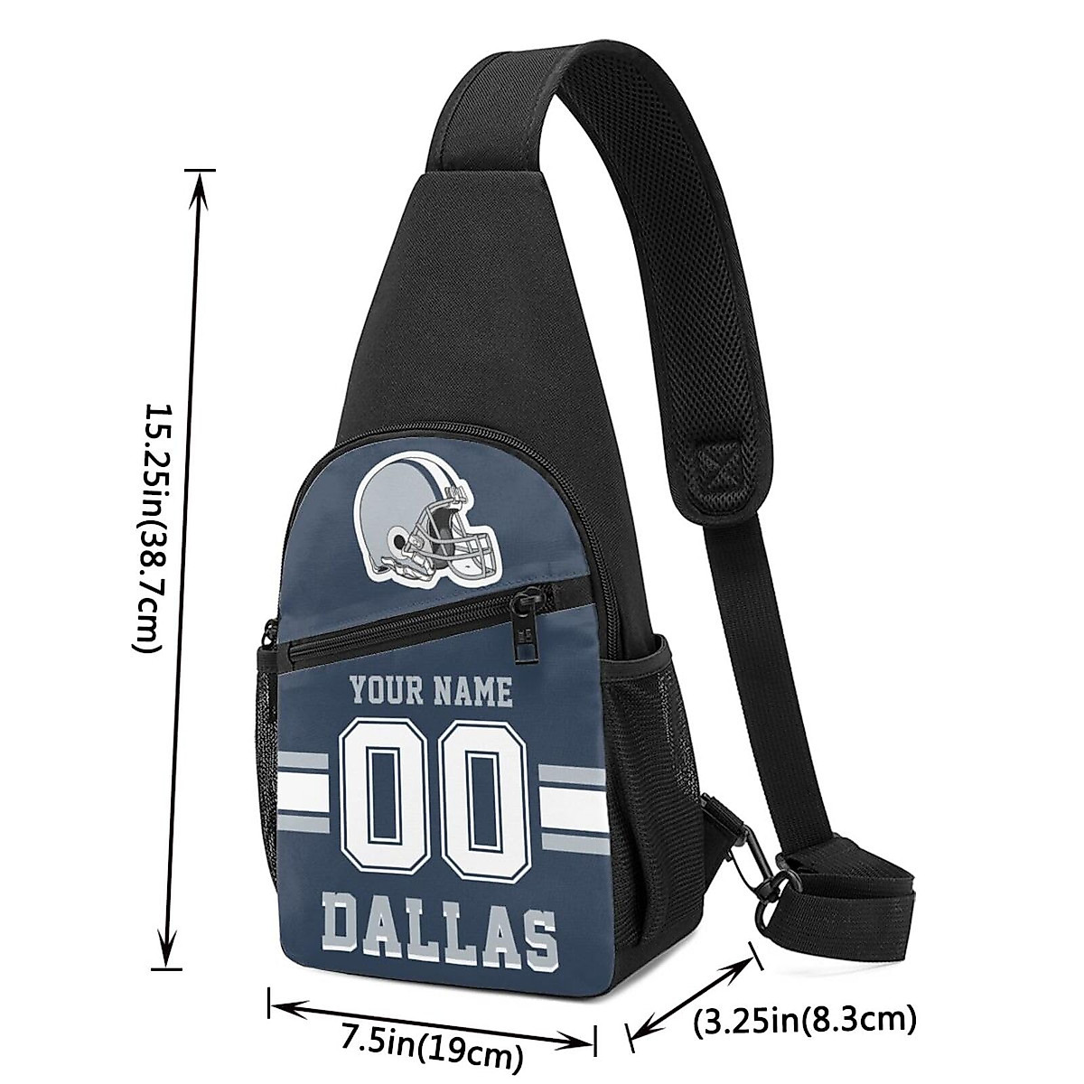 Custom Dallas Sling Bag, Personalized Crossbody Bags with Name and Number, Customize Sling Shoulder Backpack Chest Bag Daypack for Men Women Fans Gifts
