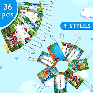 36 Set Kids Tags Personalized Waterproof Name Tag Reusable Backpack Tags Plastic Writable Child Id Bag Tags with Chain Attachments Name Labels for School Luggage Lunch Box Ocean Dinosaurs Jungle