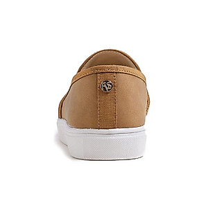 FEVERSOLE Women's Casual Slip On Sneaker Comfort Quilted Loafer Flats Camel Vegan Leather Quilted Size 8.5 M US