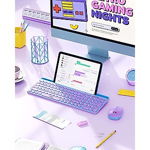 seenda Bluetooth Keyboard and Mouse for iPad, Multi-Device Bluetooth + 2.4G Wireless Keyboard Mouse with Tablet Holder for MacBook/Windows Computer, iOS/Andriod Tablet Phone, Blue & Purple