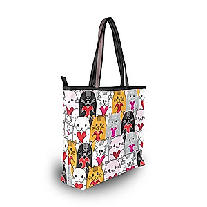 KFBE Women Tote Bags Cute Cat Top Handle Satchel Handbags Shoulder Bag for Shopping L H080509