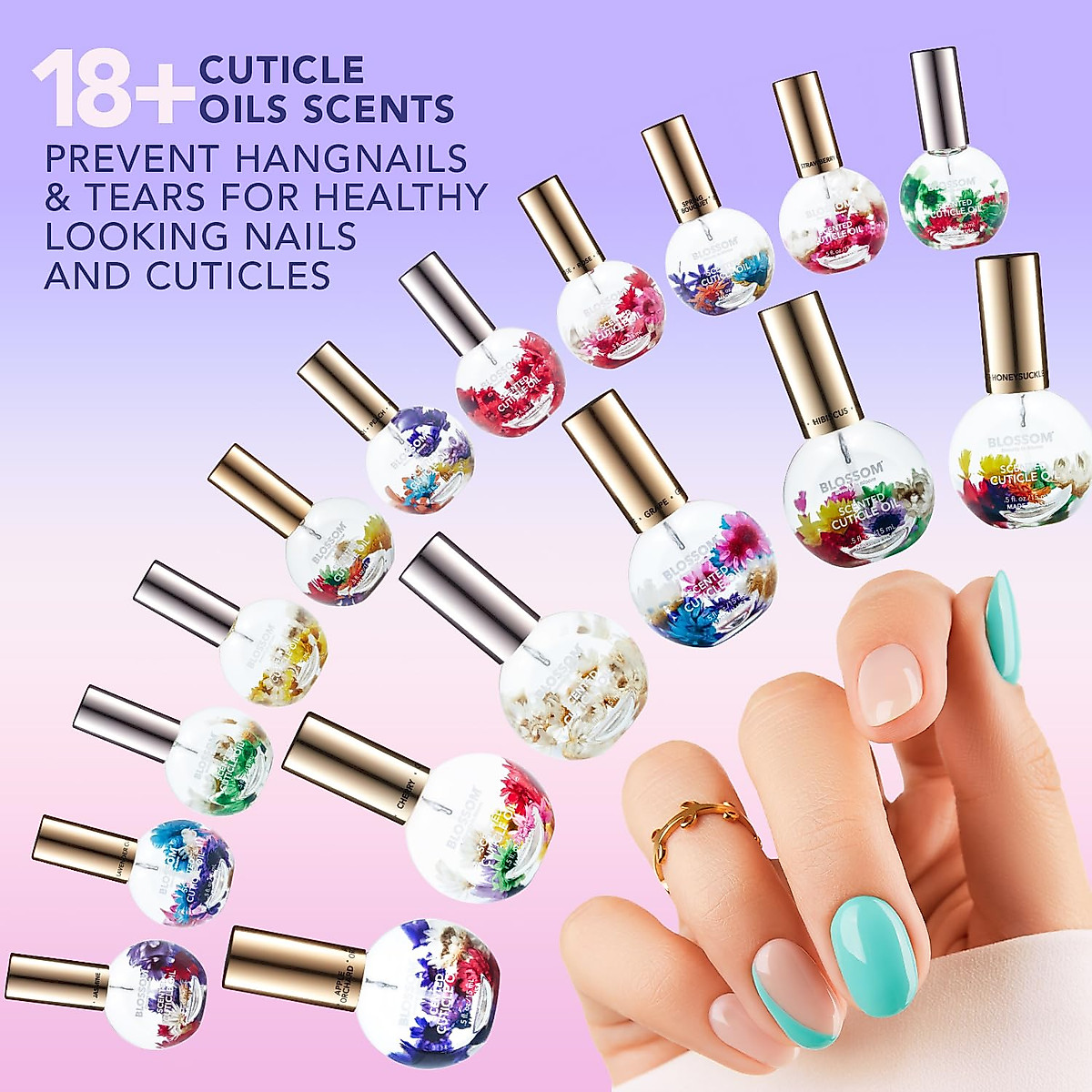 Blossom Hydrating, Moisturizing, Strengthening, Scented Cuticle Oil, Infused with Real Flowers, Made in USA, 0.5 fl. oz, Rose