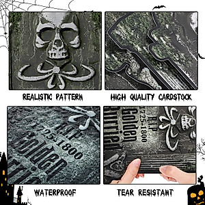 Clabby 9 Pieces Halloween Tombstone Cutouts Halloween Graveyard Tombstone Cutouts Headstone Cutouts with Skeleton and Cross Halloween Party Wall Decorations Halloween Party Haunted Home Supplies