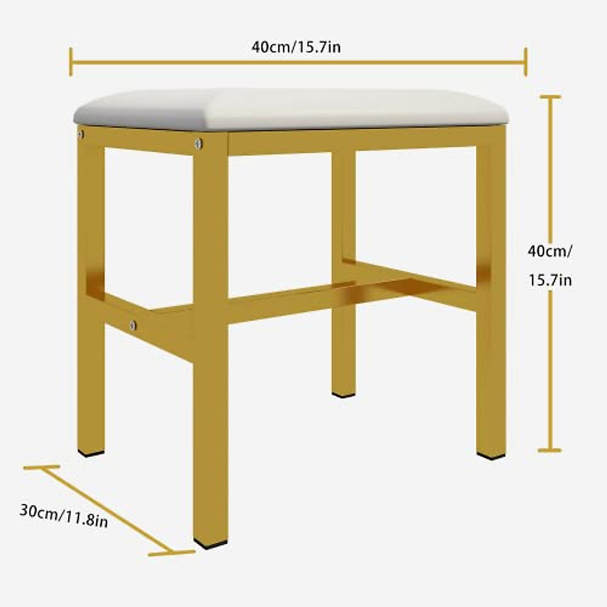 Vanity Bench Vanity Stool Chair for Bathroom Makeup Vanity Chair for Vanity Makeup Room Small Tall Gold White-NO pre-drilled Holes in The Bottom