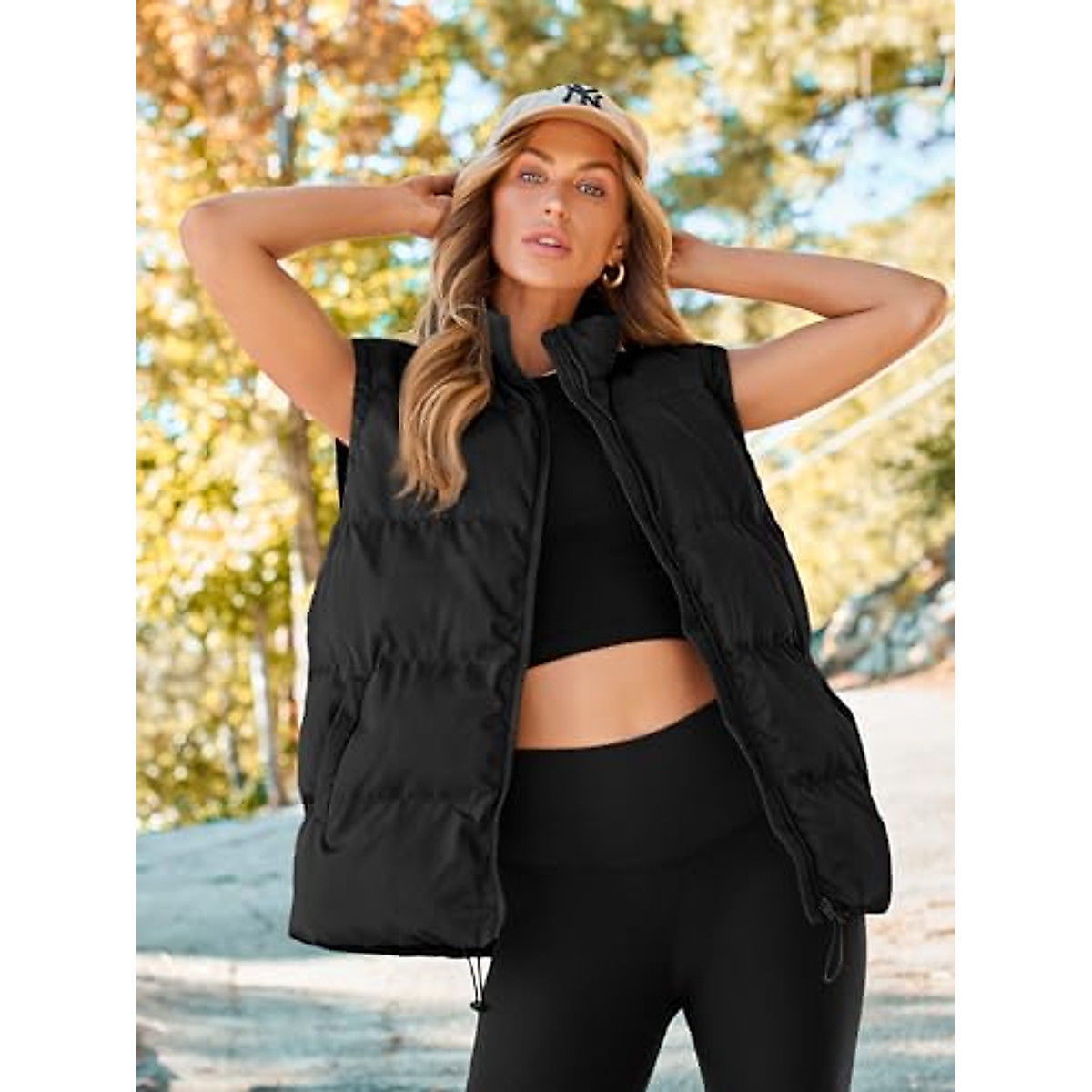 AUTOMET Puffer Vest Women Sleeveless Zip Up Outerwear Warm Puffer Lightweight Down with Pocket Fall Winter Jackets Coats 2025 Black M