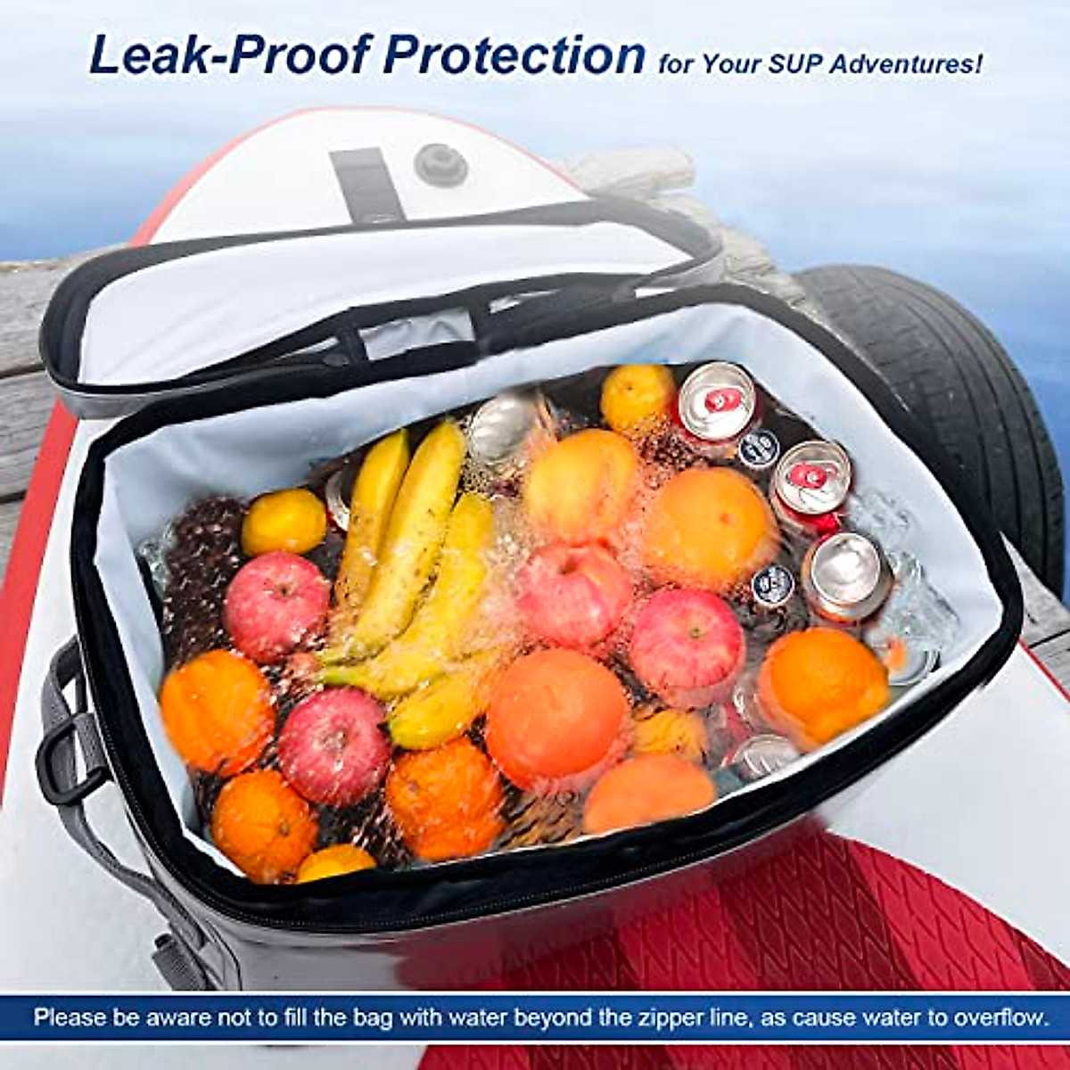 Wandooer Waterproof Sup Cooler Bag for Paddle Board, 15 Can Large Capacity Cooler for Kayak Surf Paddleboard, Leakproof Insulated Cooler Deck Bag-Gray