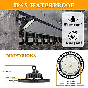 TREONYIA UFO LED High Bay Light 5000K ETL&DLC Listed (600W HID/HPS Equivalent), Super Bright LED Shop Garage Warehouse Lighting Lamp Fixture, IP65 Waterproof (with UL Approved 5’ Cable) (150)