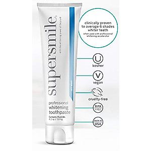 Supersmile Professional Teeth Whitening Toothpaste with Fluoride - Clinically Proven to Remove Stains & Whiten Teeth Up to 6 Shades - Enamel Strengthening - No Sensitivity (Icy Mint, 4.2 Oz)