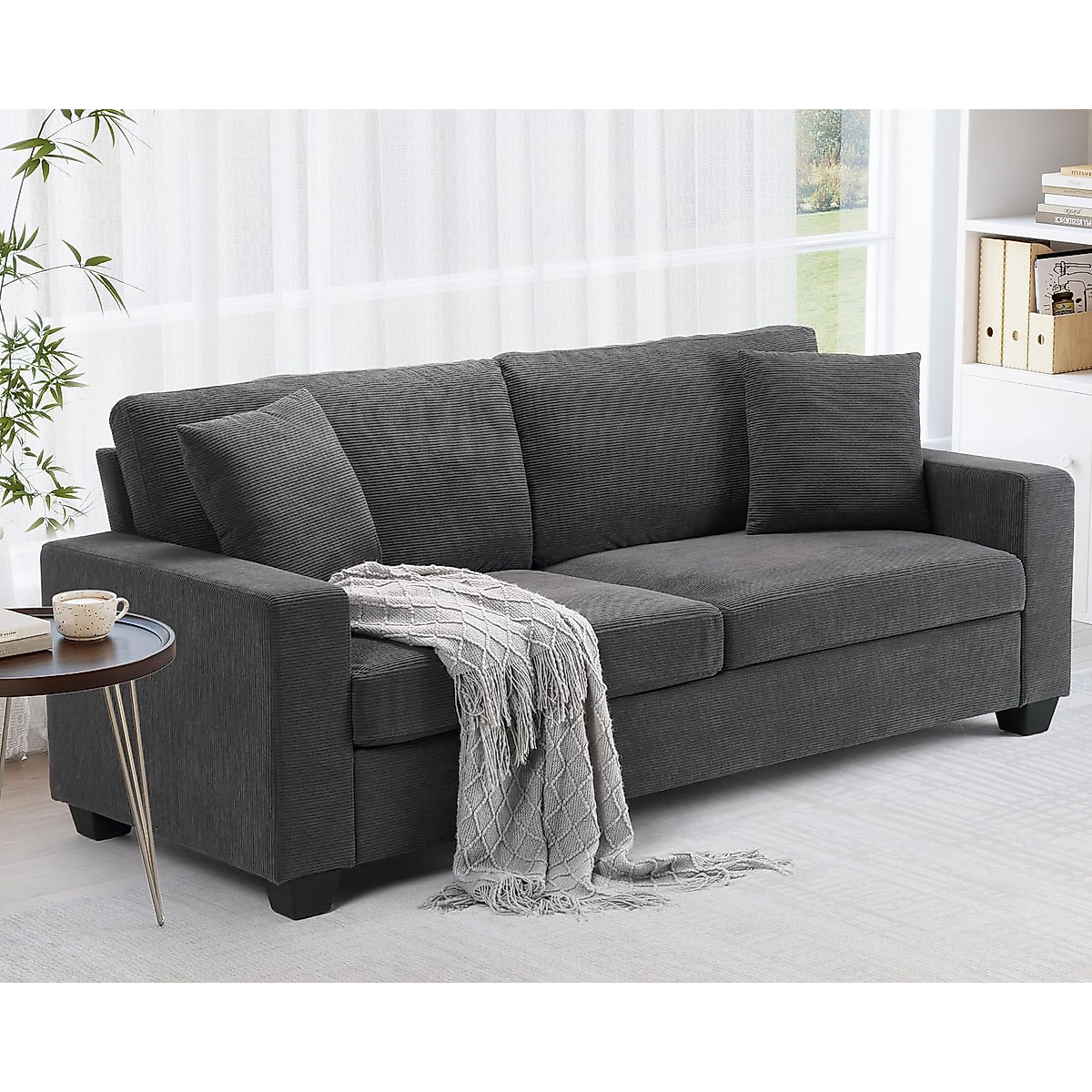 SUNNYFURN 83 Inch Couch for Living Room Sofa, 3 Seater 3 Seater Couch Modern Sofa Deep Couch, Corduroy Comfy Couch, Lounge Cozy Sofa for Living Room Apartment Small Space, Office,Dark Gray