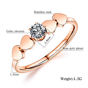 MoAndy Rose Gold Rings for Women Stainless Steel Rings Crystal Rings Finger Rings for Women Love Heart Size 6