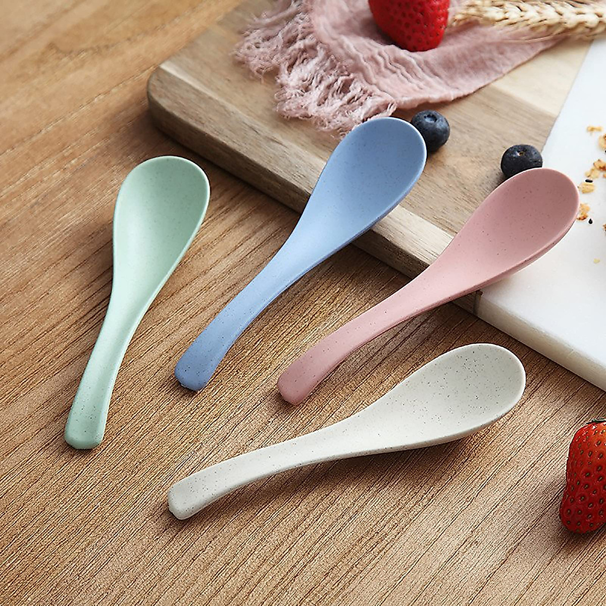WUWEOT 24 Pack Wheat Straw Soup Spoons, 6 Inches Colourful Unbreakable Meal Spoon, Cereal Dinner Spoon for Kid and Adult, Microwave Dishwasher Safe