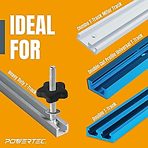 POWERTEC 71070 T Track Knob Kit w/ 5 Star Knob, 1/4-20 Threaded Bolts and Washers, 12 Piece Set, T Track Bolts, T Track Accessories for Woodworking Jigs and Fixtures